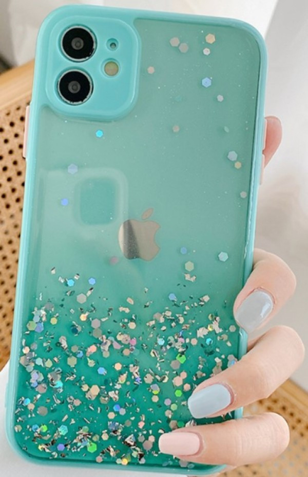 MCTK6-IPHONE 13 Mini Furtrola 3D Sparkling star silicone Turquoise