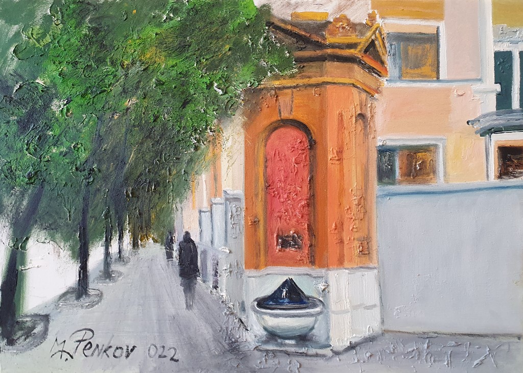 Stari grad, ulje na platnu, 50×70 cm, akademski slikar M. Penkov, sertifikat, 29500 dinara