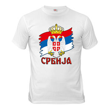 Bela majica "Grb Srbije na zastavi"