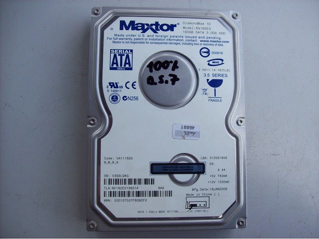 160 Gb Maxtor sata II 3.5 inca 6V160E0 - 100% , 16mb