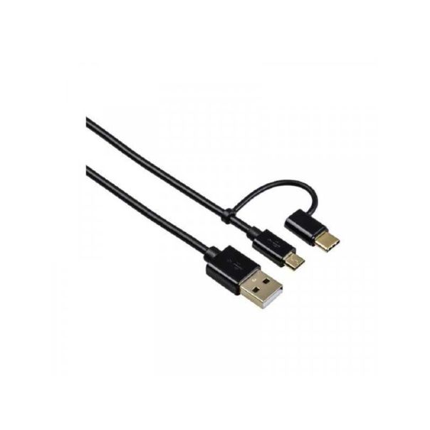 HAMA 2u1 micro USB kabl sa USB-C adapterom, pozlata, 1m 54512