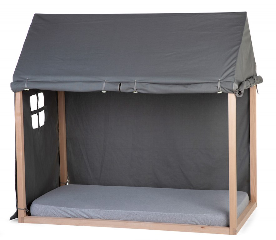Krevet u obliku kućice sa antracit tendom, 70x140 cm, natur