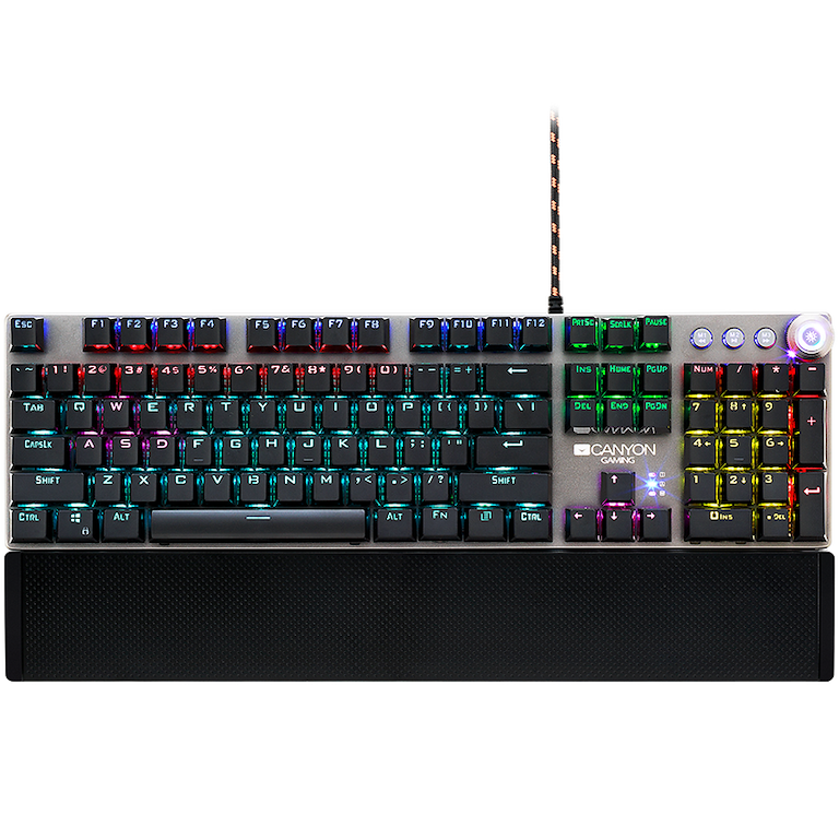 CANYON Wired Gaming Keyboard,Black 104 mechanical switches,60 million times key life, 22 types of lights,Removable magnetic wrist rest,4 Multifunctional control knob,Trigger actuation 1.5mm,