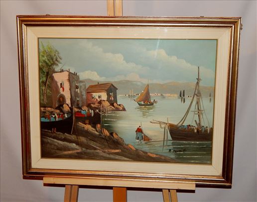 Ribarsko selo, ulje na platnu, italijanski slikar