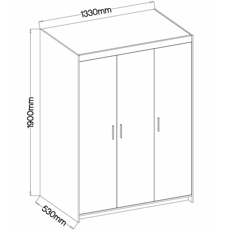 Ormar Elena 3 vrata 133x53x190,5 cm bela