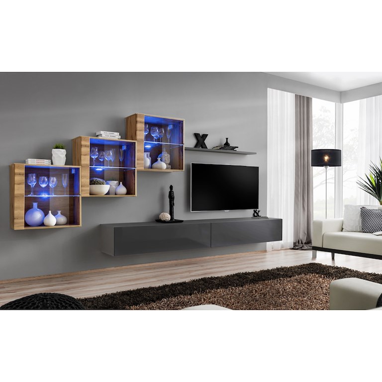 Regal Switch XX 330x40x160 cm+LED natur/siva