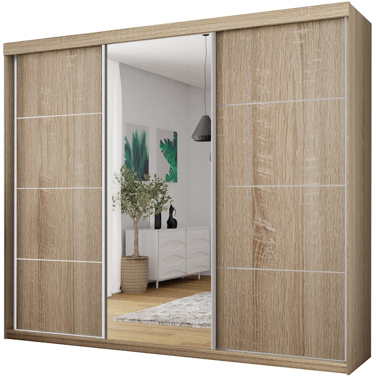 Ormar TOP 3 vrata 250x62x200 natur/ogledalo