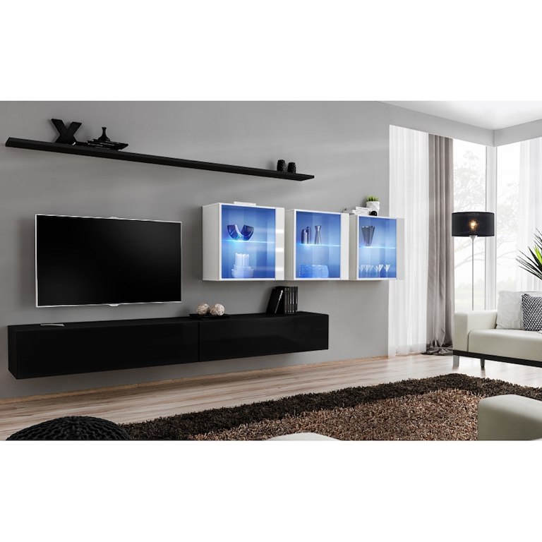 Regal Switch XVII 330x40x150 cm+LED crna/bela