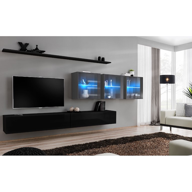 Regal Switch XVII 330x40x150 cm+LED crna/siva