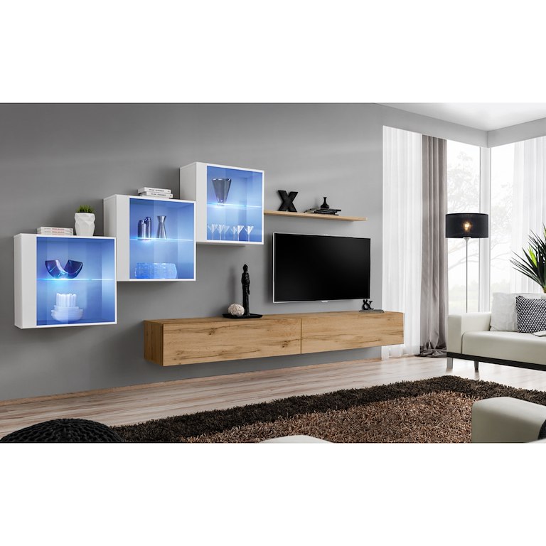 Regal Switch XX 330x40x160 cm+LED bela/natur