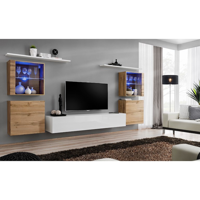 Regal Switch XIV 330x40x160 cm+LED natur/bela