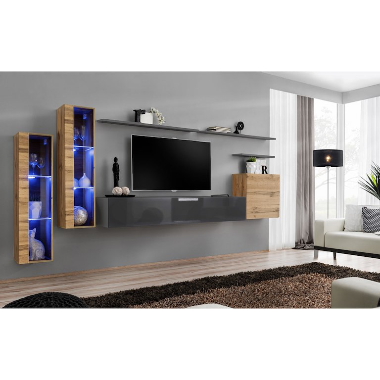 Regal Switch XI 330x40x160 cm+LED natur/siva