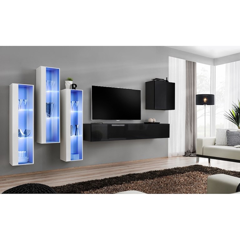 Regal Switch XIII 330x40x160 cm+LED bela/crna