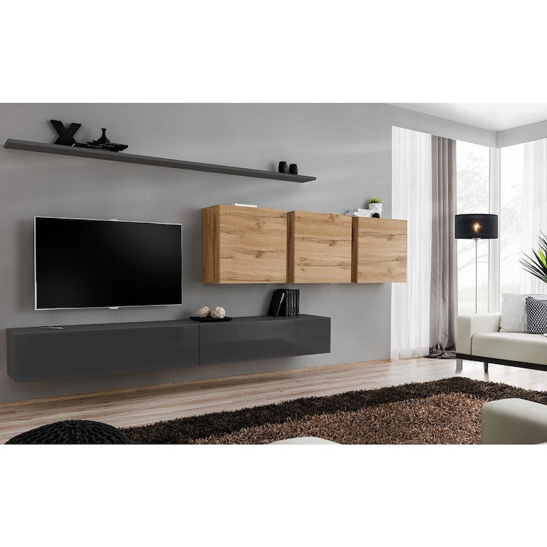 Regal Switch VII 330x40x150 cm siva/natur