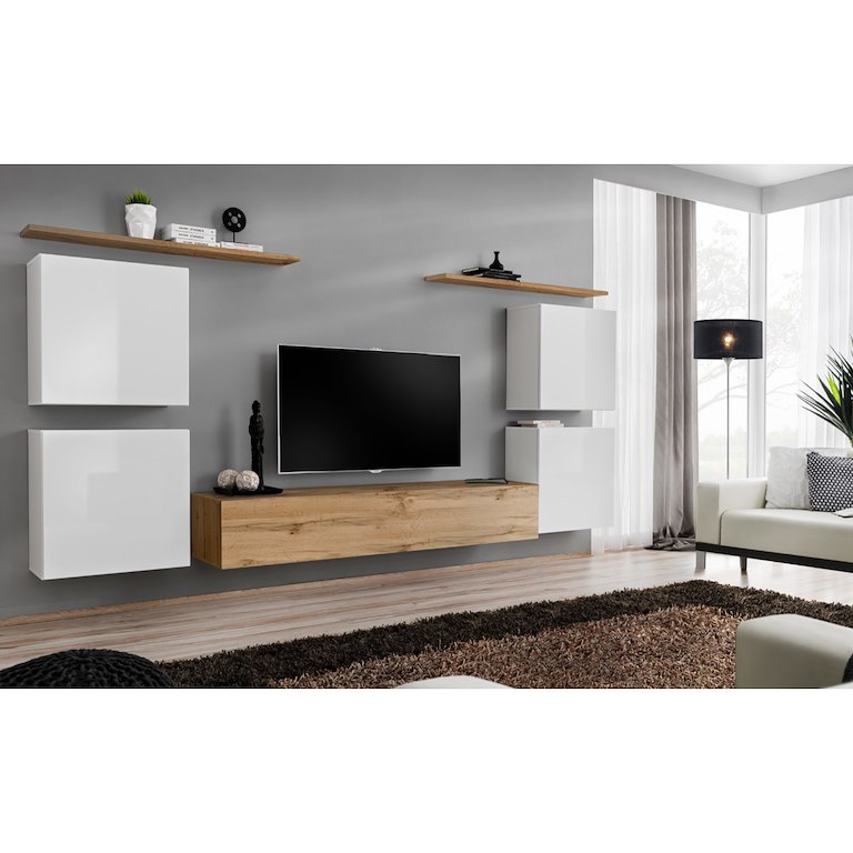 Regal Switch IV 320x40x130 cm bela/natur