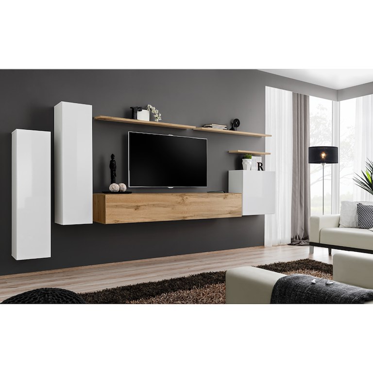 Regal Switch I 330x40x160 cm bela/natur