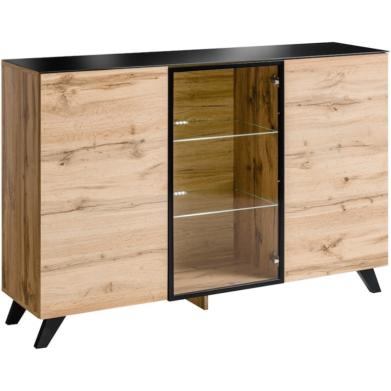 Komoda Thin 3 vrata 150x40x100 cm natur (artisan hrast)/crna