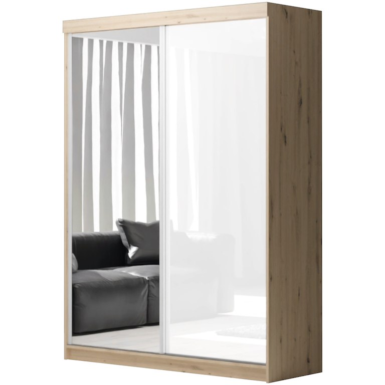 Ormar Asturia 150x62x200 natur/bela sjaj + ogledalo