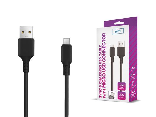 Setty kabl USB - Mikro B 3,0m 2A, crni