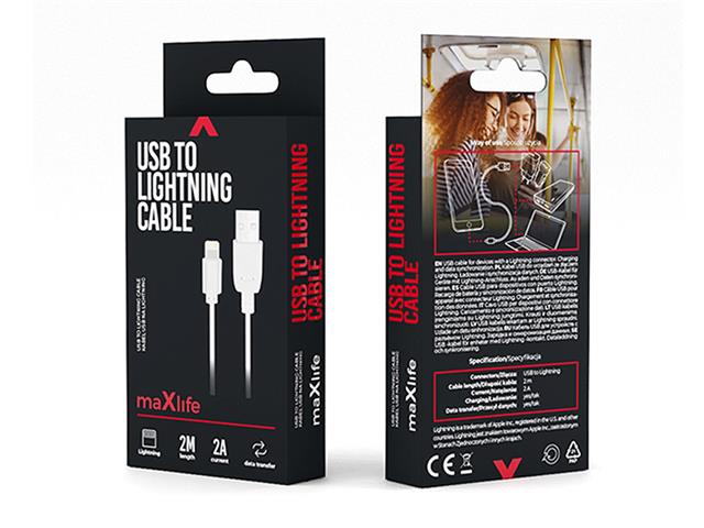 Maxlife kabl USB - Lightning, 2m 2A, beli