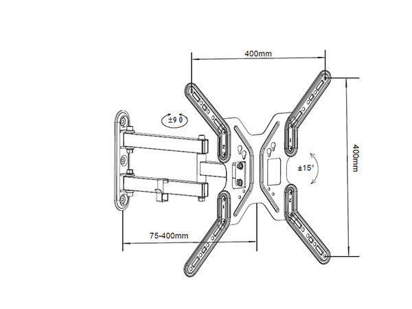 Nosac za TV/17''-55''/ ARM/LONG/NAGIB -15°do+15°/ROTACIJA 180°/VESA 400X400/do 30kg/ 8-40cm od zida