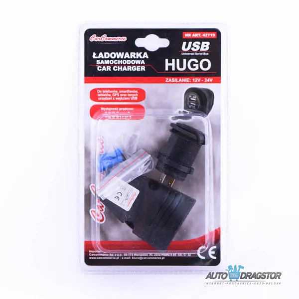 PUNJAC ZA VOZILO 12/24V, 3,1A SA 2 USB ULAZA "HUGO"