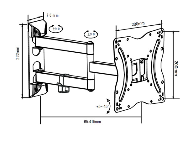 Nosac za TV/17''-42''/ARM/LONG/NAGIB-15°do+5°/ROTACIJA 180°/VESA:200x200/do 30kg/7-42cm od zida