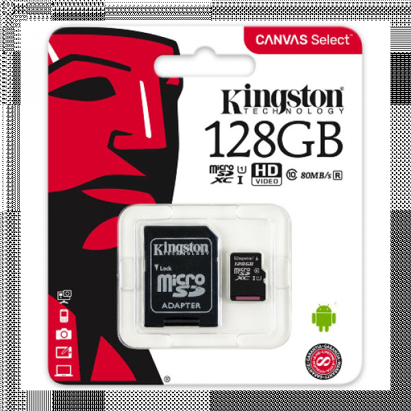 Micro SD Card 128GB Kingston + Adapter Class 10 SDCS2/128GB