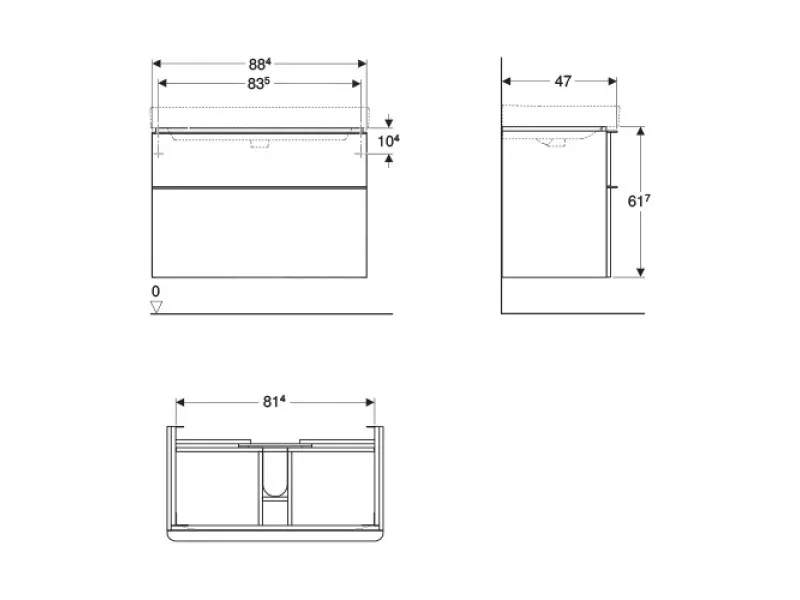 Geberit Smyle Square ormarić, beli, sjaj, 88,4x61,7x47 cm/ u kombinaciji sa umivaonikom 500.251.01.1