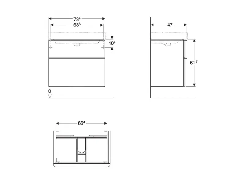 Geberit Smyle Square ormarić, melamin, orah, 73,4x61,7x47 cm/ u kombinaciji sa umivaonikom 500.249.0