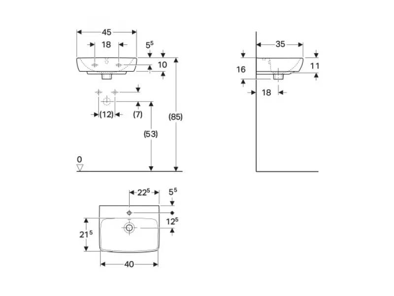 Geberit Selnova Square umivaonik, 45x35 cm 500.322.01.1