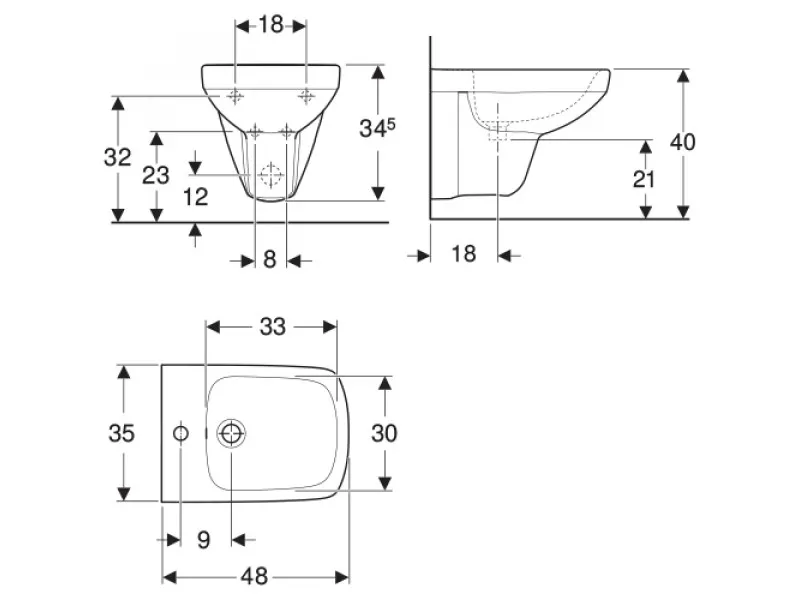 Geberit Selnova Square konzolni bide, dubina 48cm 500.272.01.1