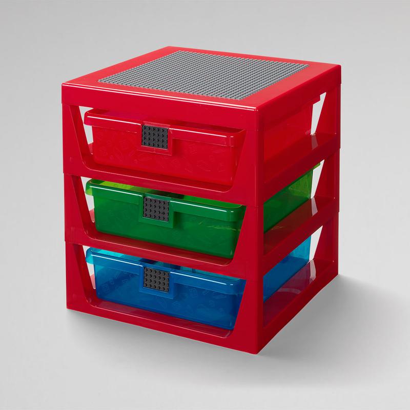LEGO polica sa 3 fioke i podlogom za gradnju - crvena