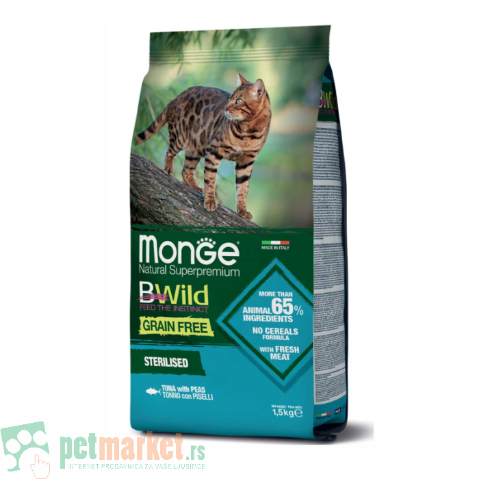 Monge Bwild: Hrana za sterilisane mačke Sterilised Grain Free, 1.5 kg