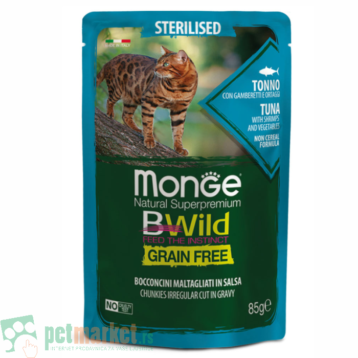 Monge Bwild: Sos za sterilisane mačke Sterilised Grain Free, 85 gr