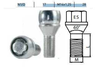 Sigurnosni šrafovi FARAD N1/D-FL - OK17 M14x1.25 28mm - 1 ključ - KONUS