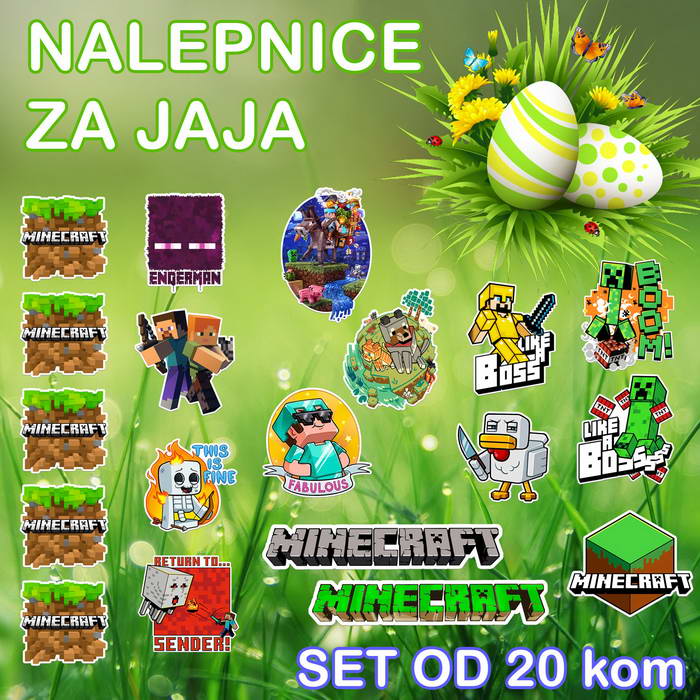 MINECRAFT SET NALEPNICA ZA JAJA - 20KOM