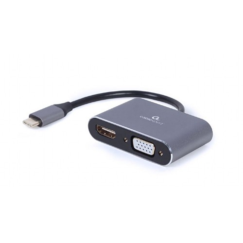 Gembird USB Type-C to HDMI + VGA display adapter, space grey | A-USB3C-HDMIVGA-01