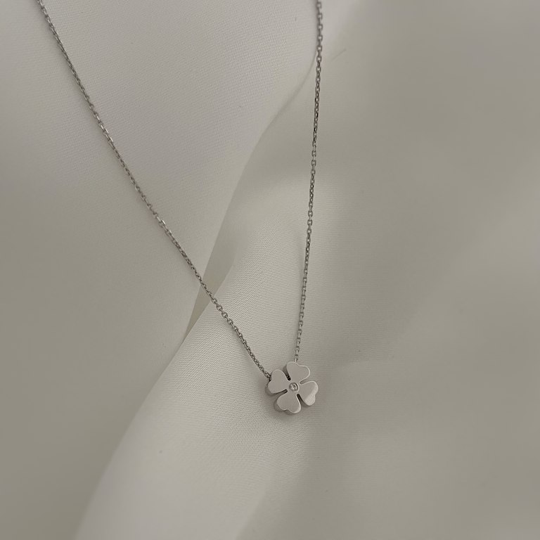 Detelina, ogrlica od belog zlata sa dijamantom 0.013 ct Vs-Gh