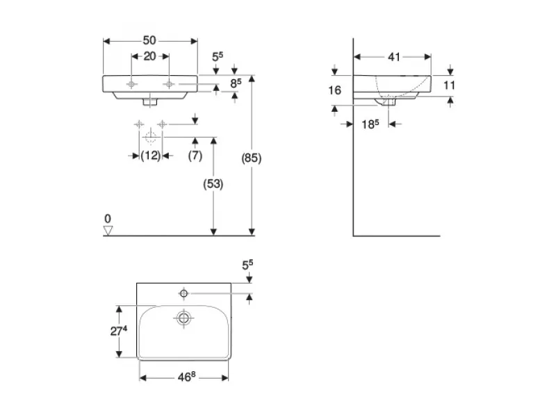 Geberit Smyle Square umivaonik, 50x41 cm 500.256.01.1