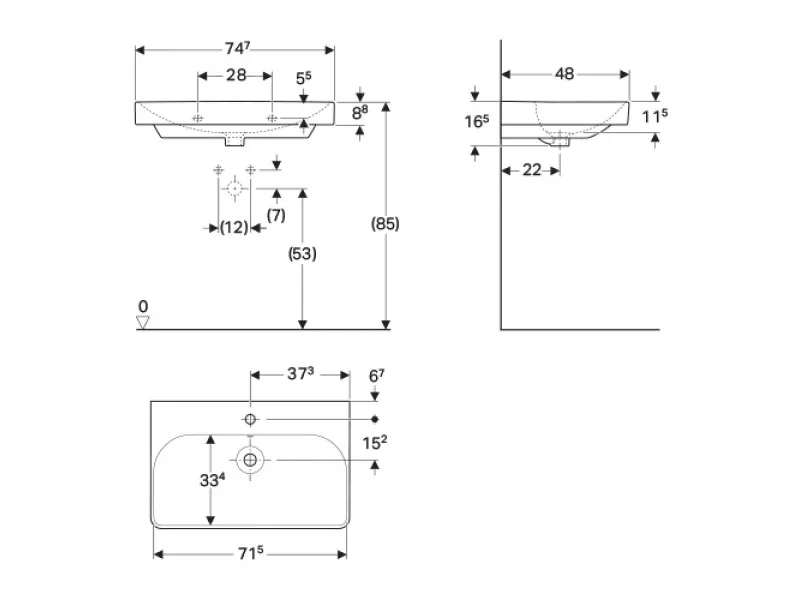 Geberit Smyle Square umivaonik, 75x48 cm 500.249.01.1