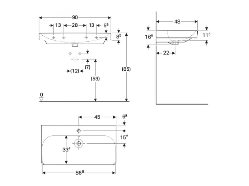 Geberit Smyle Square umivaonik, 90x48 cm 500.251.01.1