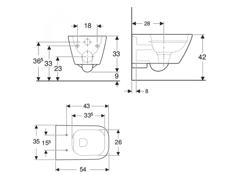 Geberit Smyle Square konzolna wc šolja, skriveno kačenje,rimfree 500.208.01.1