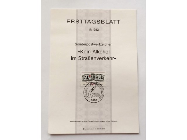 ETB Nemačka  - Tablica Bez Alkohola - 1982.g