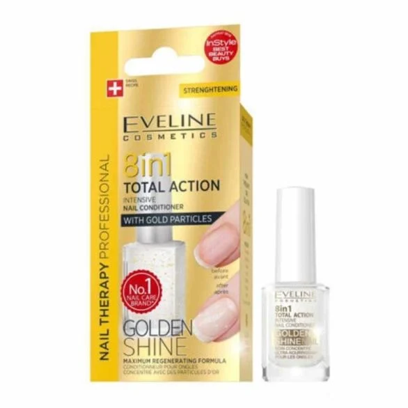Eveline Total Action 8in1 Gold zaštita za nokte - intenzivni učvršćujući lak za nokte sa zlatnim šljokicama 12ml