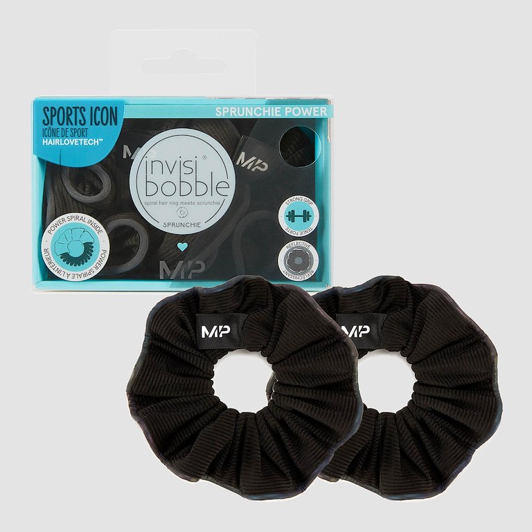 MP X Invisibobble® Reflective Power Sprunchie – presvučena gumica za kosu – crna – PAKOVANJE OD 2 KOMADA