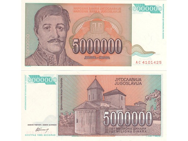 Jugoslavija 5.000.000 Dinara 1993 UNC, ST-159/P-132