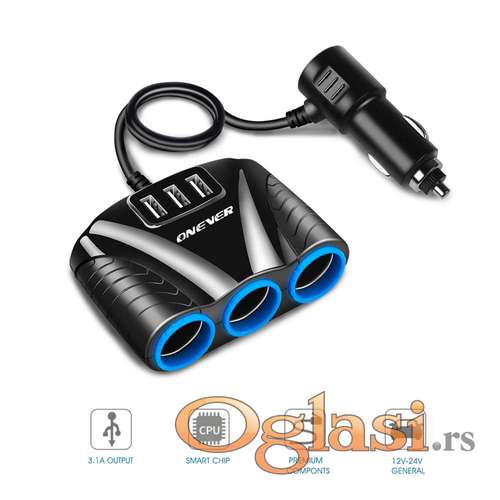 Adapter za Auto upaljac 12V-24V - 120W, USB 3 izlaza 5V 3.1A