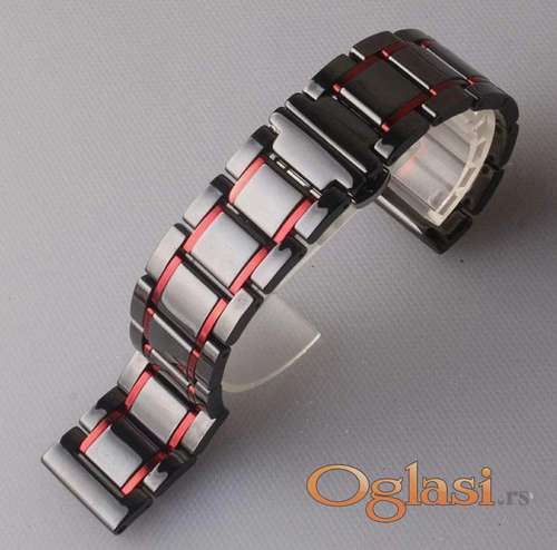 Crna keramička narukvica 22 mm sa crvenim linijama za Samsung smart watch