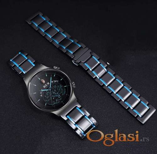 Crna keramička narukvica 22 mm sa plavim linijama za Huawei smart watch